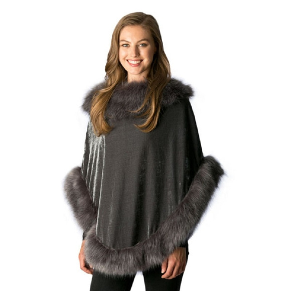 Sweaters | New Luxurious Faux Fur Trimmed Velvet Poncho Grey | Poshmark